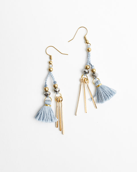 Dusty Blue Bar and Tassel Earrings – WAR Chest Boutique